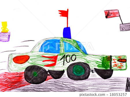 red racing car. child's drawing - Stock Illustration [18053257] - PIXTA