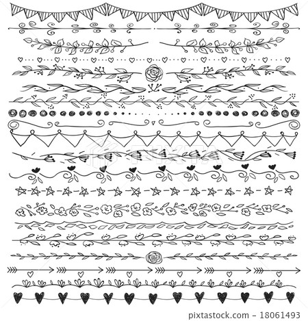 Set of hand drawn lines border and design elements - Stock Illustration ...