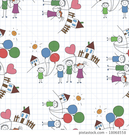 Vector seamless pattern. Kids drawing style - Stock Illustration ...
