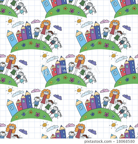 Vector seamless pattern. Kids drawing style - Stock Illustration ...