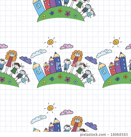 Vector seamless pattern. Kids drawing style - Stock Illustration ...