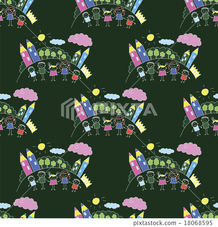 Vector seamless pattern. Kids drawing style - Stock Illustration ...