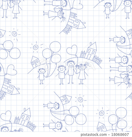 Vector seamless pattern. Kids drawing style - Stock Illustration ...