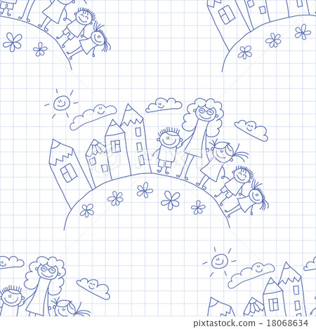 Vector seamless pattern. Kids drawing style - Stock Illustration ...