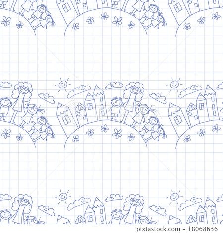Vector seamless pattern. Kids drawing style - Stock Illustration ...