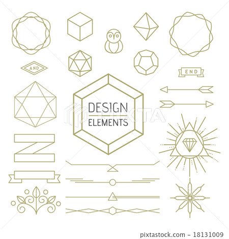Design element set mono line art geometry symbol - Stock Illustration ...