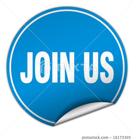 join us round blue sticker isolated on white - Stock Illustration ...