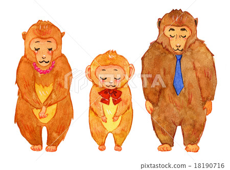 Bowing monkey family - Stock Illustration [18190716] - PIXTA