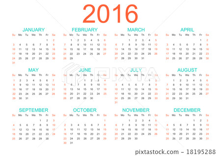 Vector template calendar 2016 years. Week starts - Stock Illustration ...