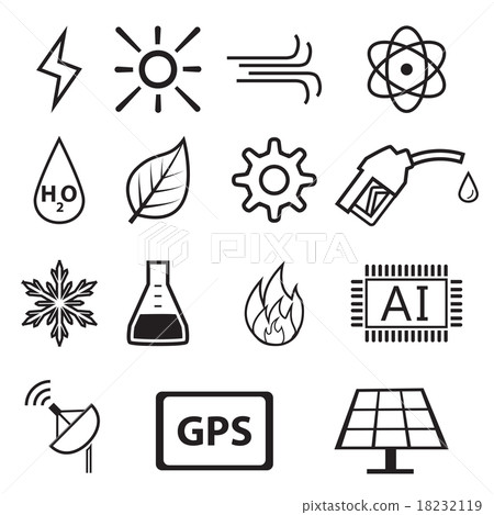 Set of power and energy system in linear icons - Stock Illustration ...