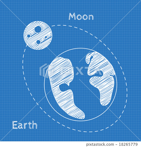 Earth and moon Blueprint grid background. - Stock Illustration ...