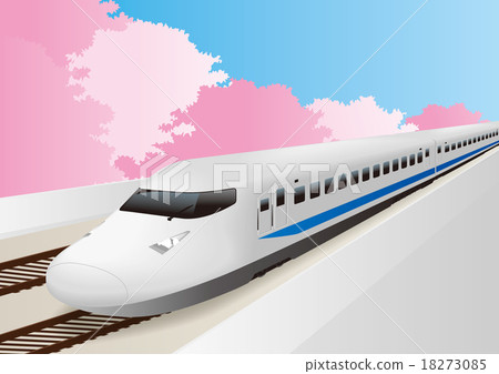 Spring Shinkansen illustration (with background B) - Stock Illustration ...