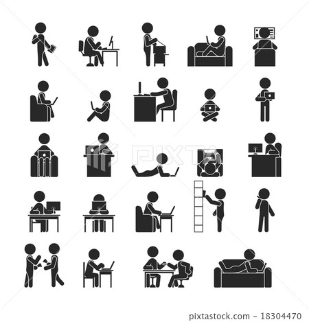 Set of businessman working , Human pictogram Icons - Stock Illustration ...