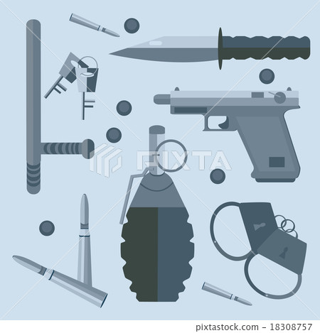 Gun baton bullets handcuffs keys - Stock Illustration [18308757] - PIXTA