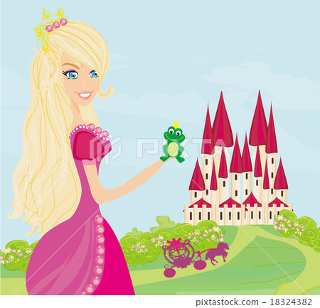 Beautiful young princess holding a big frog - Stock Illustration ...