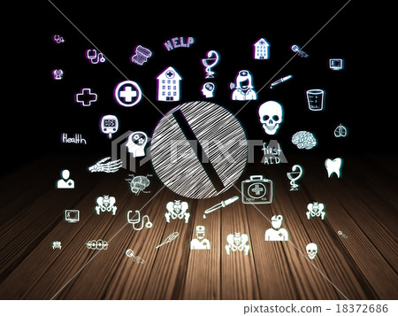 Health concept: Pill in grunge dark room - Stock Illustration [18372686 ...