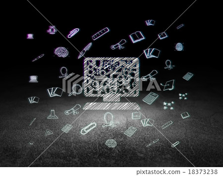 Education concept: Computer Pc in grunge dark room - Stock Illustration ...