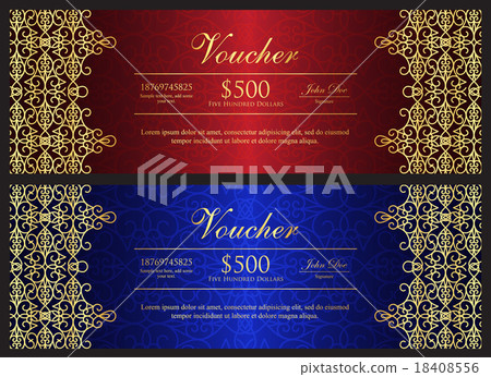 Red and blue voucher with gold ornamental pattern - Stock Illustration ...