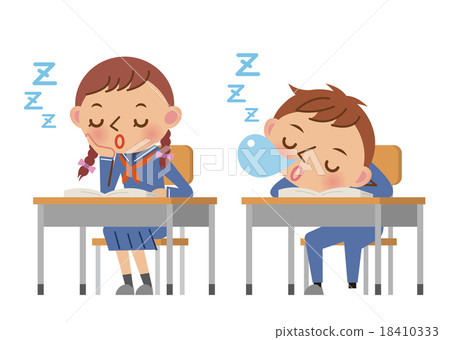Junior high school students who snooze at the... - Stock Illustration ...