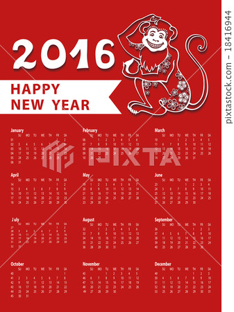 Calendar 2016.Chinese zodiac monkey.Linear - Stock Illustration ...