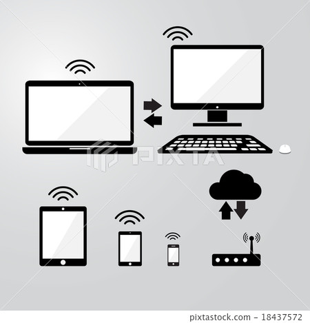 connection of wireless devices to cloud storage... - Stock Illustration ...