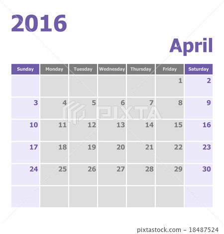 Calendar April 2016 week starts from Sunday - Stock Illustration ...