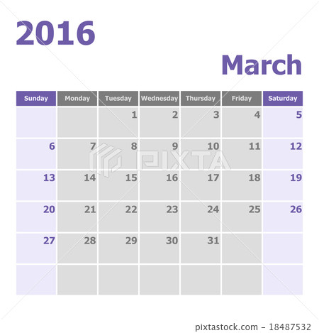 Calendar March 2016 week starts from Sunday-插圖素材 [18487532] - PIXTA圖庫