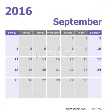 Calendar September 2016 week starts from Sunday - Stock Illustration ...