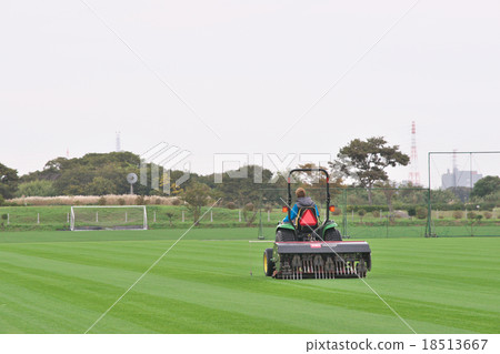 Soccer field lawn maintenance work - Stock Photo [18513667] - PIXTA