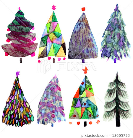 Watercolor Christmas tree set. - Stock Illustration [18605733] - PIXTA