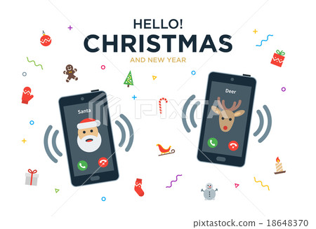 Christmas Greeting Card with phone call from Santa - Stock Illustration ...