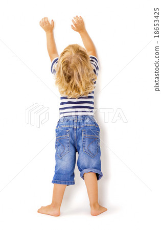 Back view of little boy with hands up - Stock Photo [18653425] - PIXTA