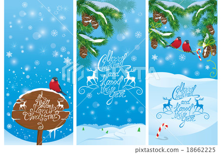 Set of vertical banners with fir tree branches - Stock Illustration ...
