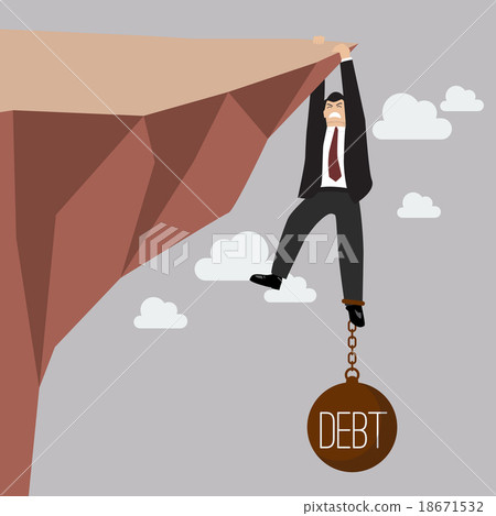 Businessman hold on the cliff with debt burden - Stock Illustration ...