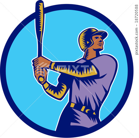 Baseball Batter Batting Bat Circle Woodcut - Stock Illustration ...