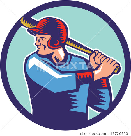 Baseball Player Batter Batting Circle Woodcut - Stock Illustration ...
