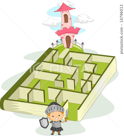 Fairytale Kid Boy Knight Castle Book Maze - Stock Illustration ...