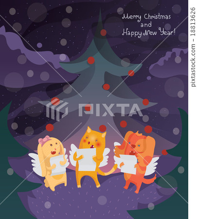 Christmas card with animals singing Christmas song - Stock Illustration ...
