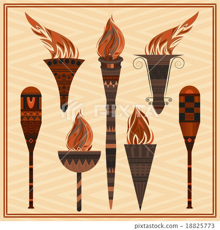Set ornamental blazing torches elements greek - Stock Illustration ...