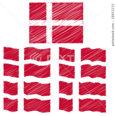 Flat and Waving Hand Draw Sketch Flag of Denmark - Stock Illustration ...