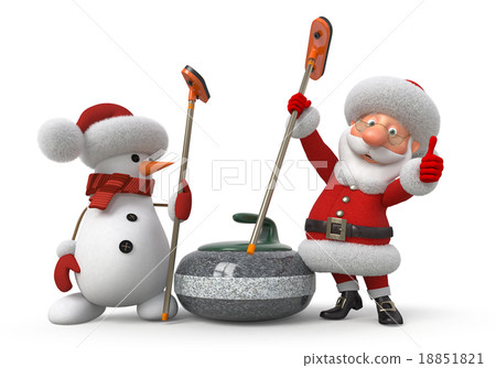 Santa Claus and snowman plays curling - Stock Illustration [18851821 ...
