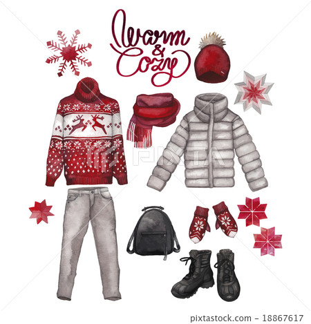 Watercolor winter clothes - Stock Illustration [18867617] - PIXTA
