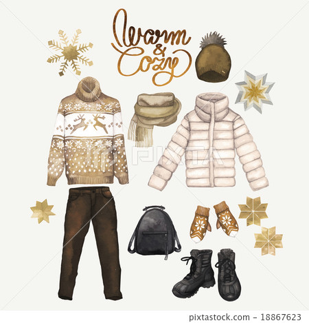 Watercolor winter clothes - Stock Illustration [18867623] - PIXTA