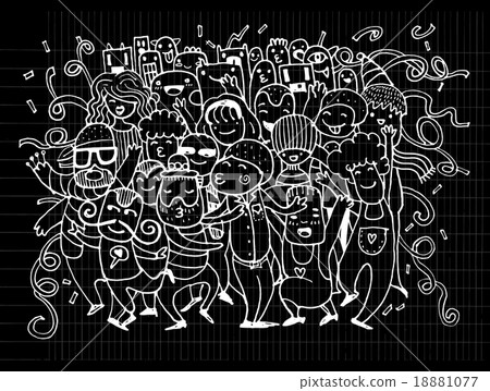 Hand drawing Doodleof Funny party people - Stock Illustration [18881077 ...