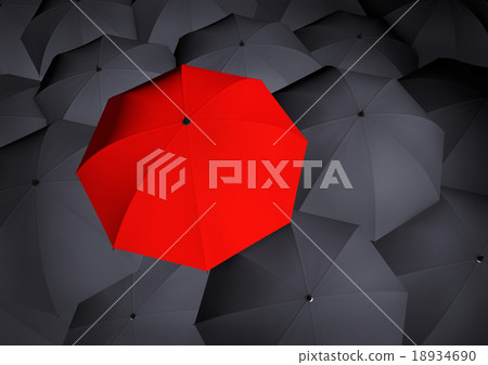 Top view on unique red umbrella among many ones. - Stock Illustration ...