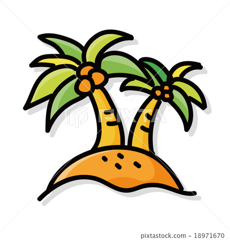 coconut tree color doodle - Stock Illustration [18971670] - PIXTA