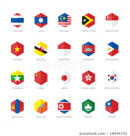 East Asia and South East Asia Flag Icons. Hexagon -插圖素材 [19044330 ...