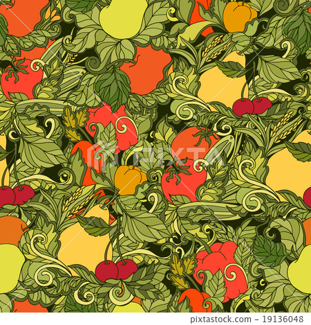 Leaves vegetables and fruits seamless pattern - Stock Illustration ...