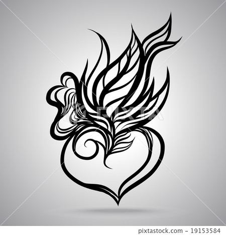 Hand Draw Heart Leaf ink - Stock Illustration [19153584] - PIXTA