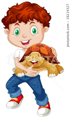 Little boy hugging turtle - Stock Illustration [19214327] - PIXTA